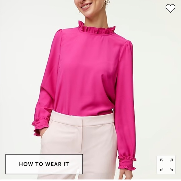 J. Crew | Tops | Like New Bright Pink Jcrew Ruffle Neck Blouse | Poshmark